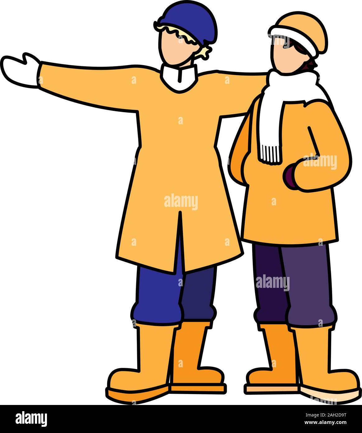 men standing with winter clothes on white background vector ...