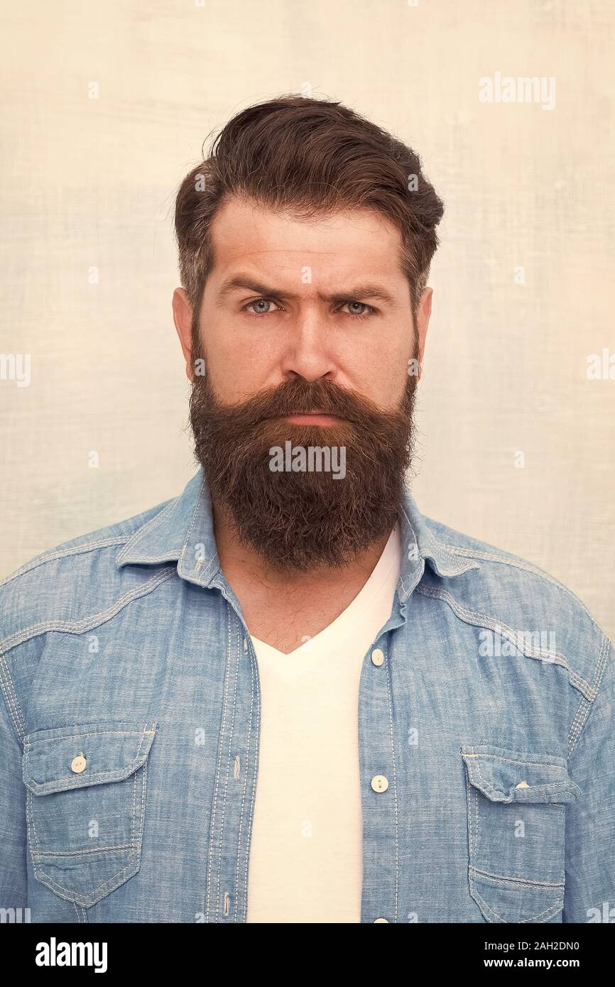 Well Groomed Macho Hipster With Beard And Mustache Wear Denim Shirt
