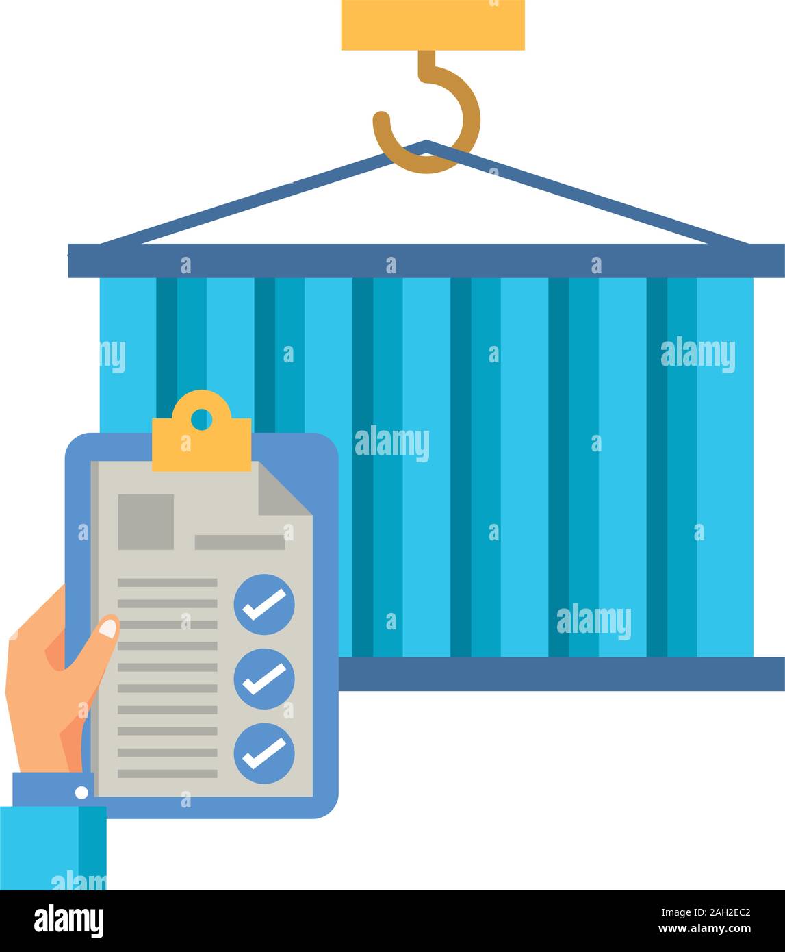 hand with clipboard checklist and container in crane hook Stock Vector ...
