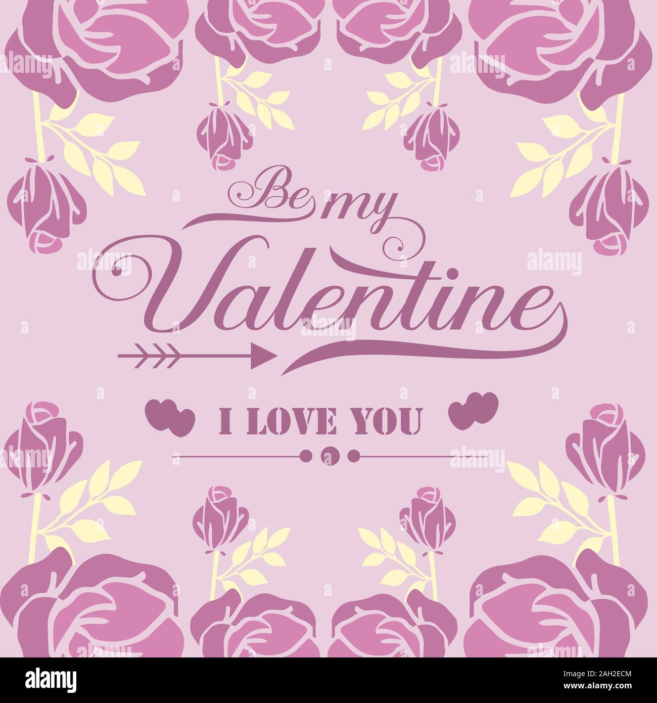 Poster design elegant happy valentine, with pink wreath frame unique ...