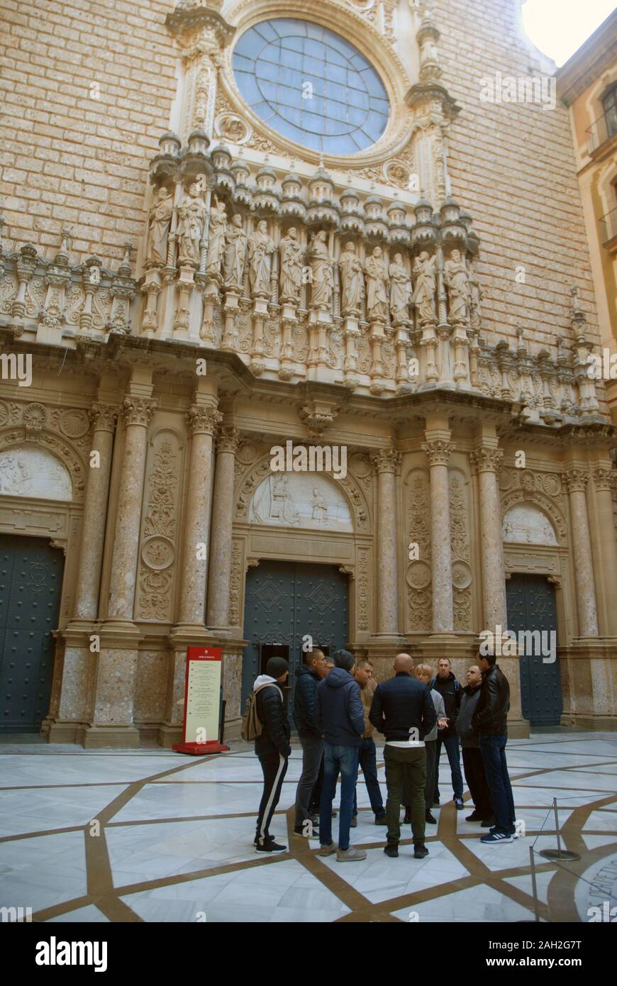 Entrance to Basilica of Santa Maria, Monserrat Monastery, Catalunya ...