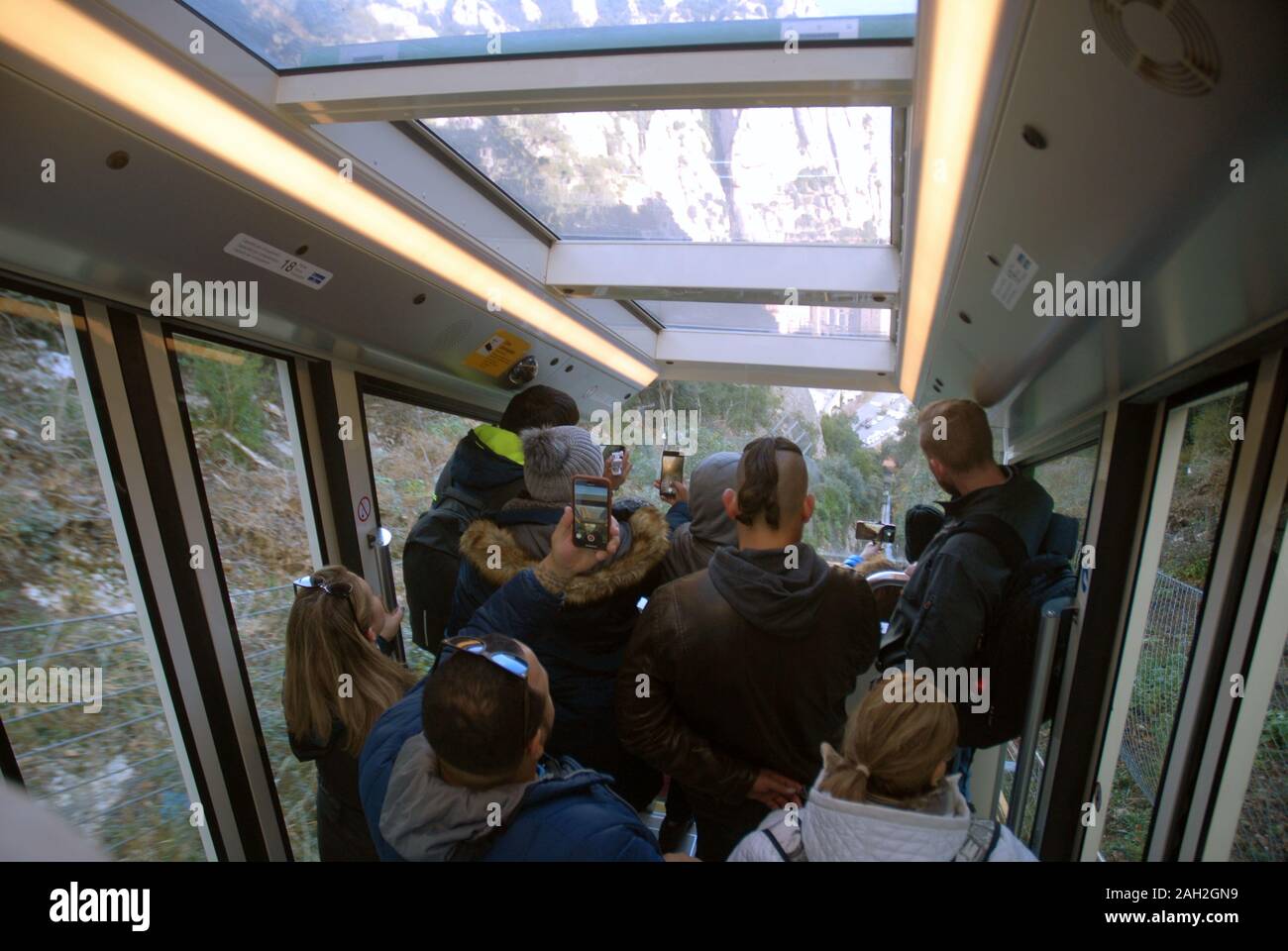 Inside the Montserrat cable car, Monserrat Monastery, Spain Stock Photo ...