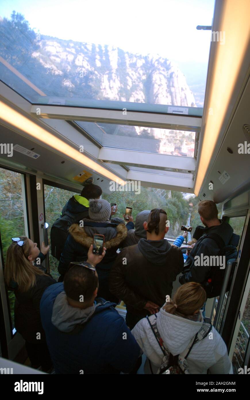 Inside the Montserrat cable car, Monserrat Monastery, Spain Stock Photo ...
