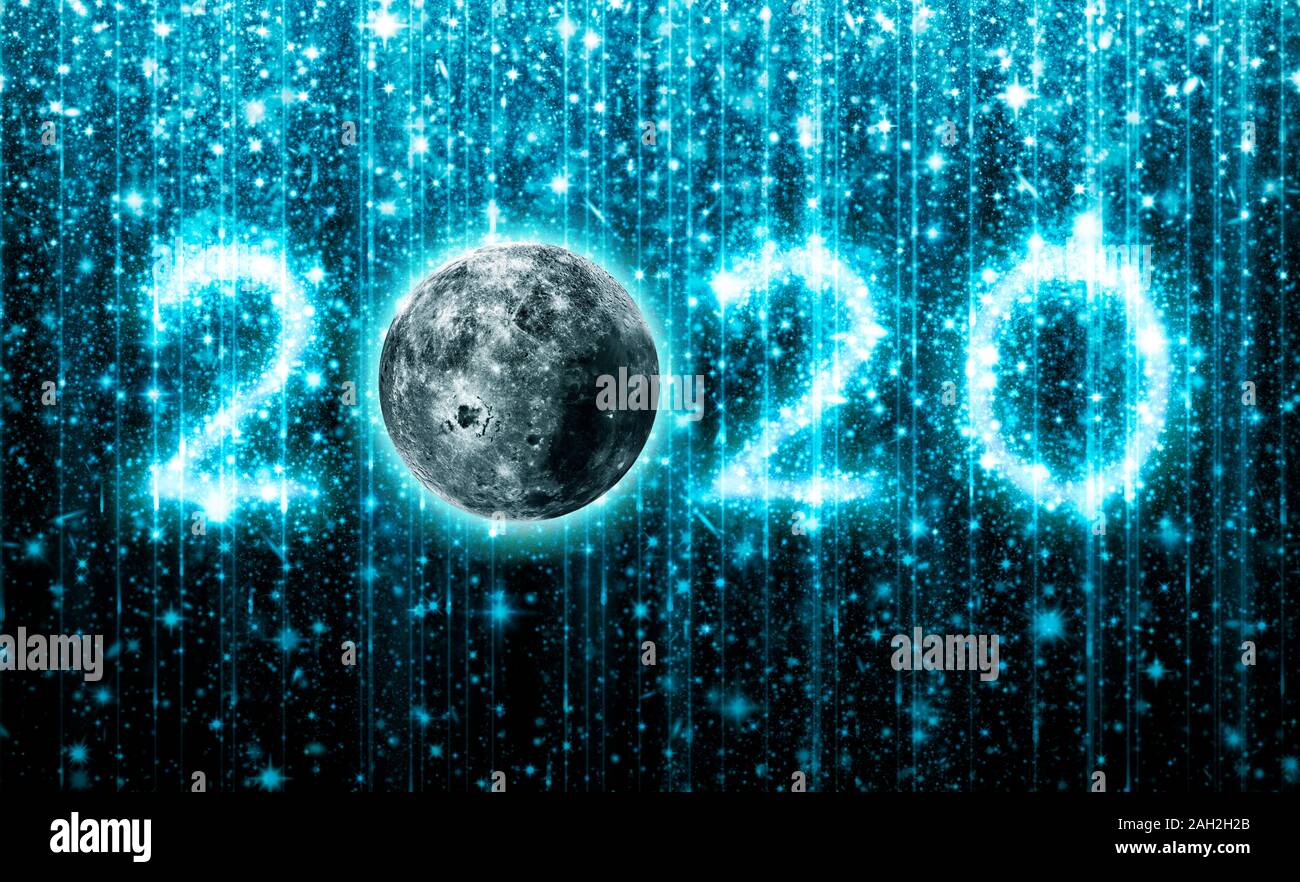 The year 2020 created by stars with the Moon as the first zero. 3D ...