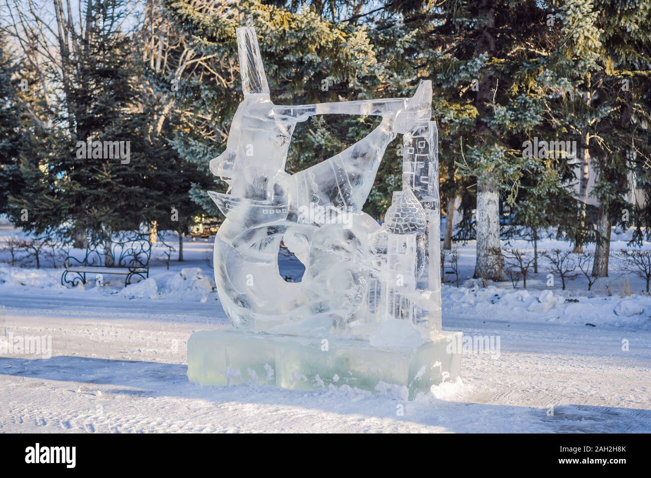 Ice statue made of ice on a frosty winter day Stock Photo - Alamy