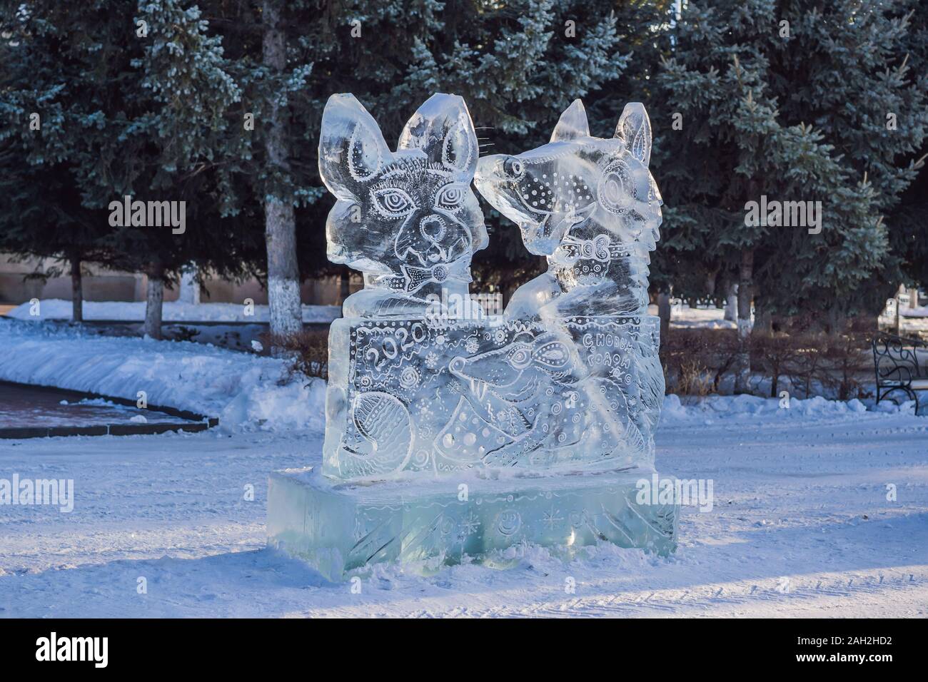 Ice statue made of ice on a frosty winter day Stock Photo - Alamy