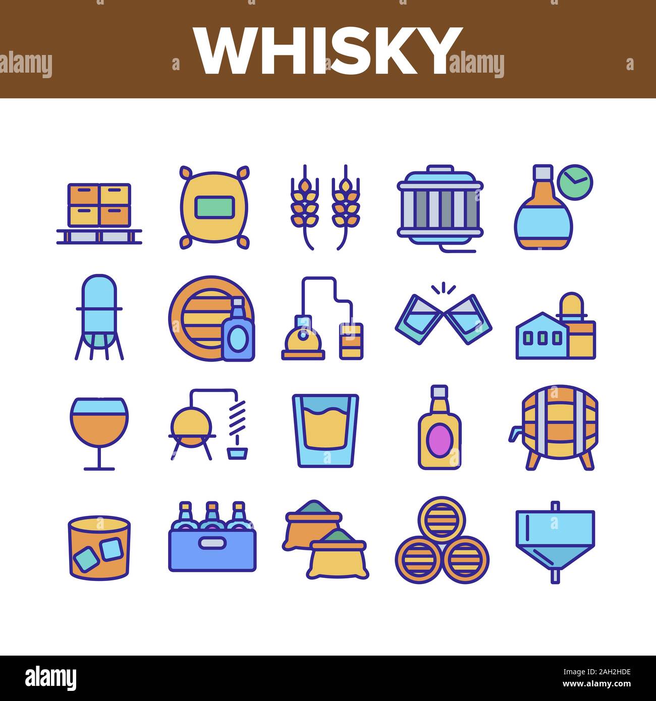 Whisky Alcoholic Drink Collection Icons Set Vector Stock Vector Image ...