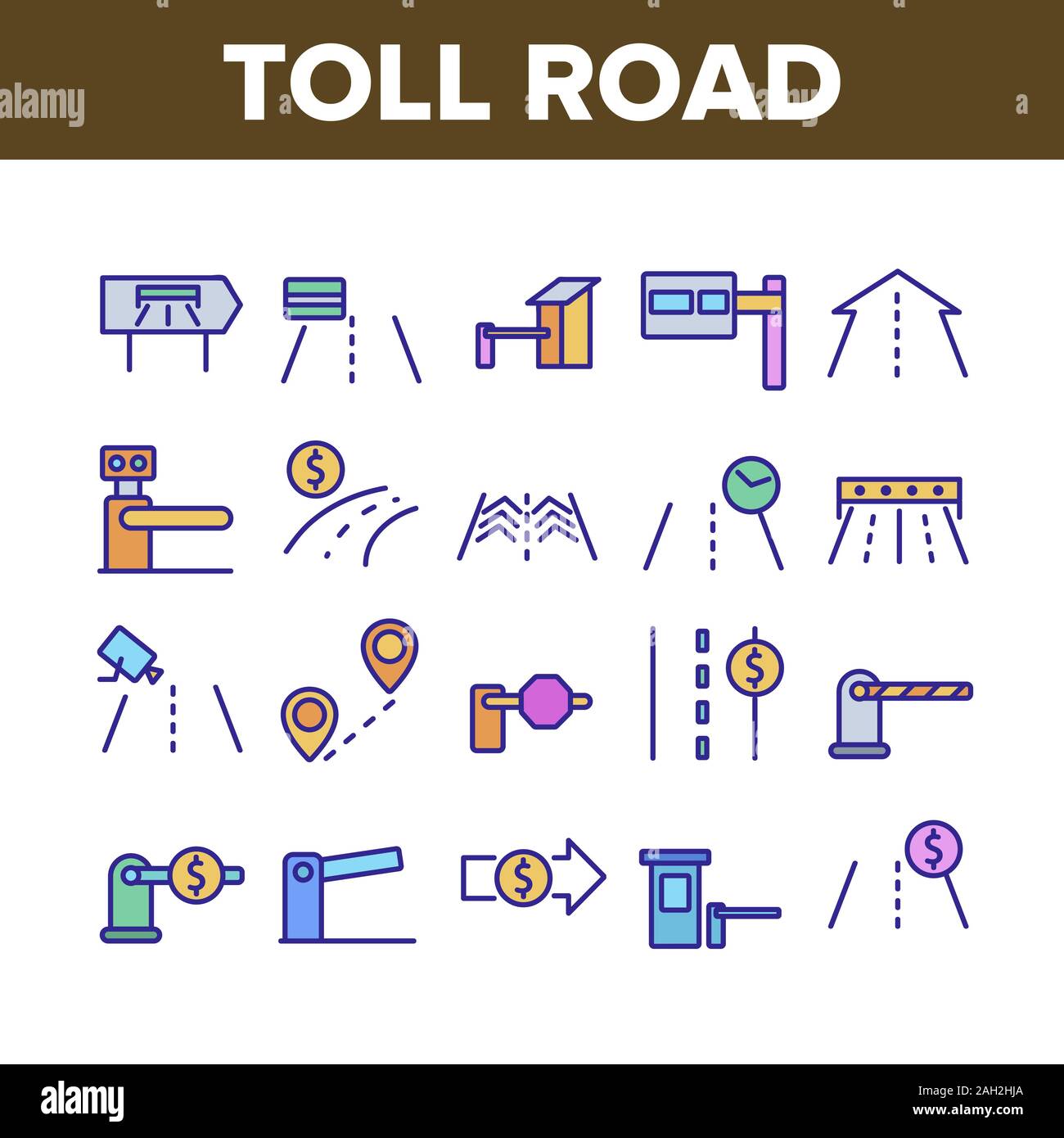 Toll Road Highway Collection Icons Set Vector Stock Vector Image & Art ...