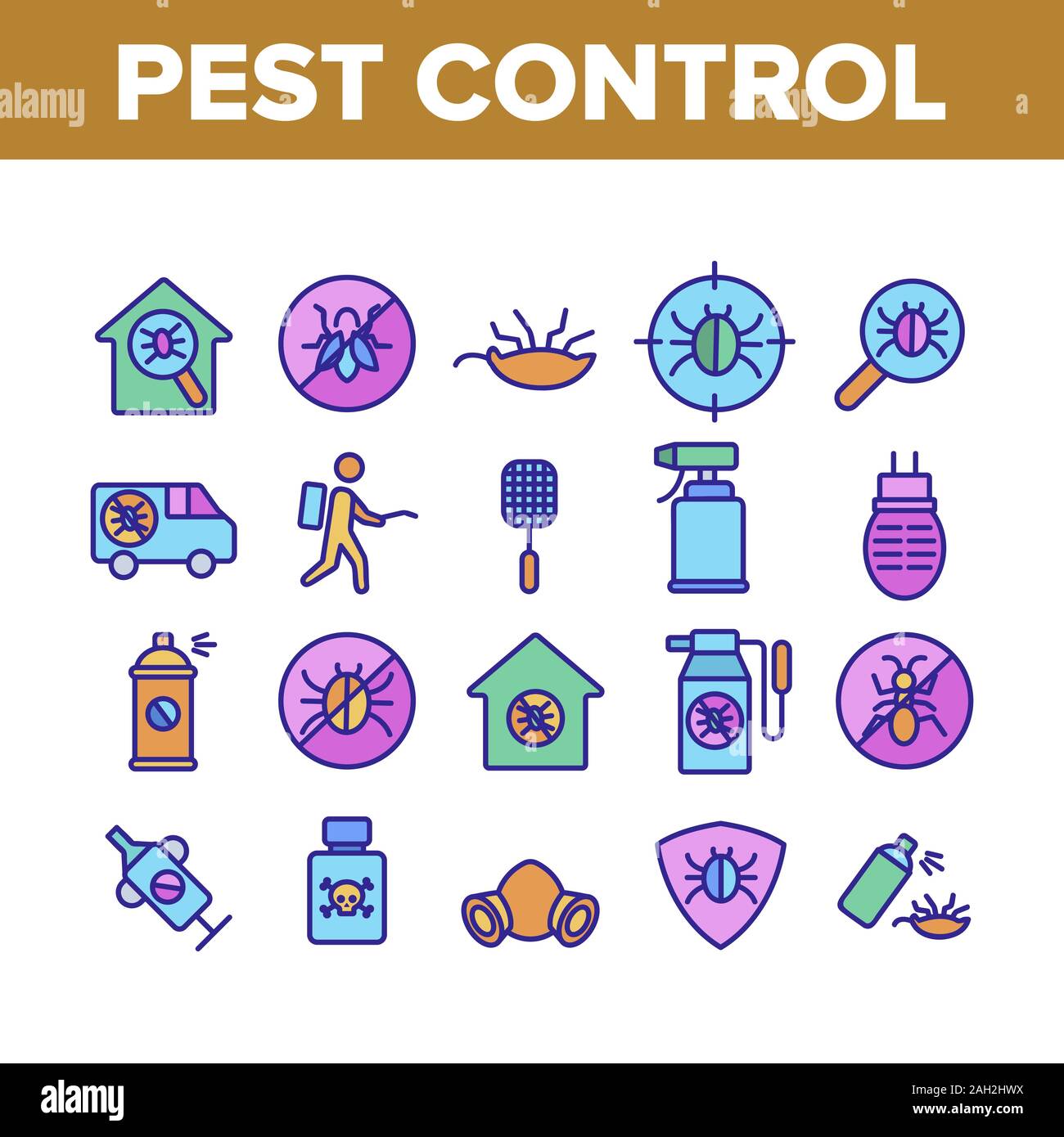 Pest Control Service Collection Icons Set Vector Stock Vector Image ...