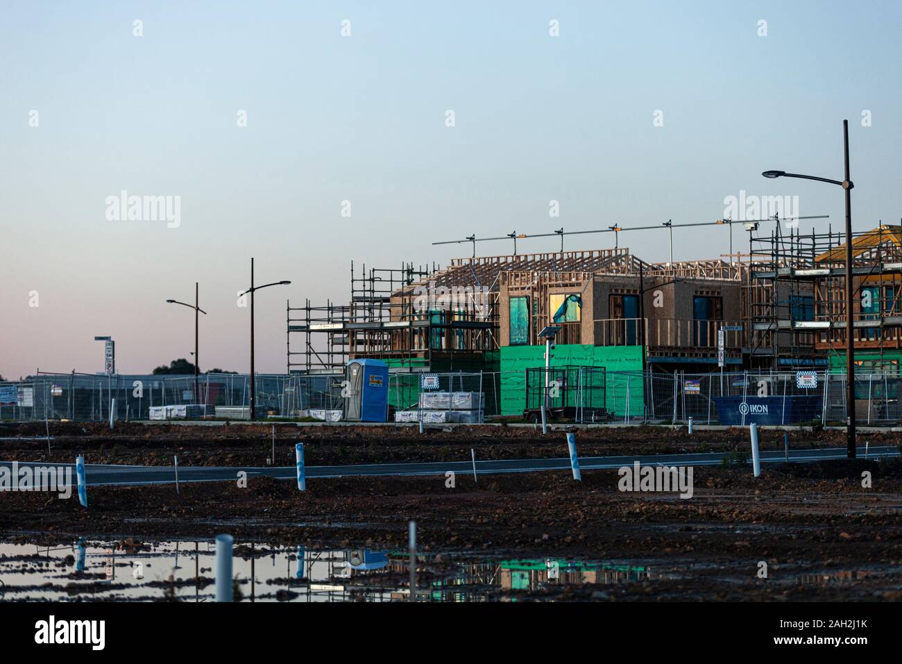 Building site with new low rise apartment houses under construction ...