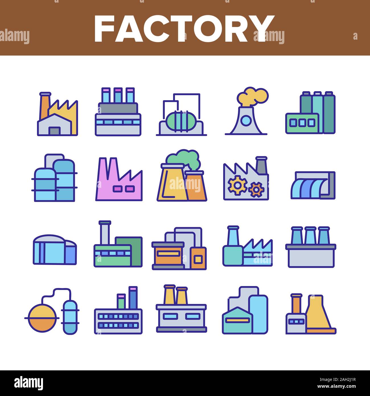 Factory Industrial Collection Icons Set Vector Stock Vector Image & Art ...