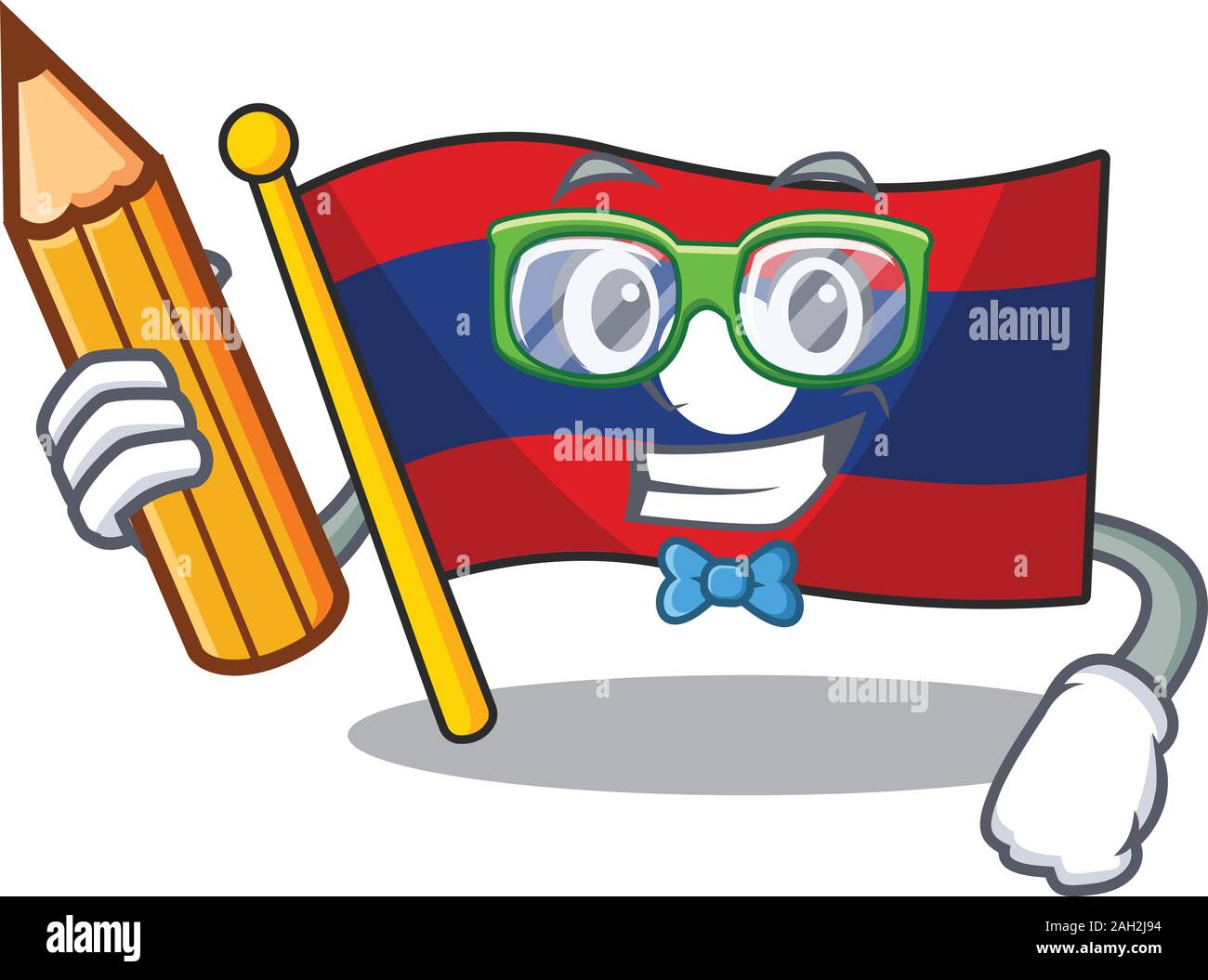 Cool smart Student flag laos Scroll character holding pencil Stock ...