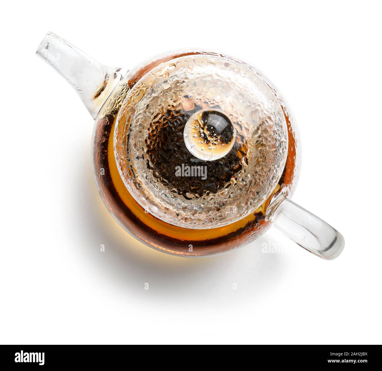 Glass teapot with tea on white background. The view from the top Stock ...