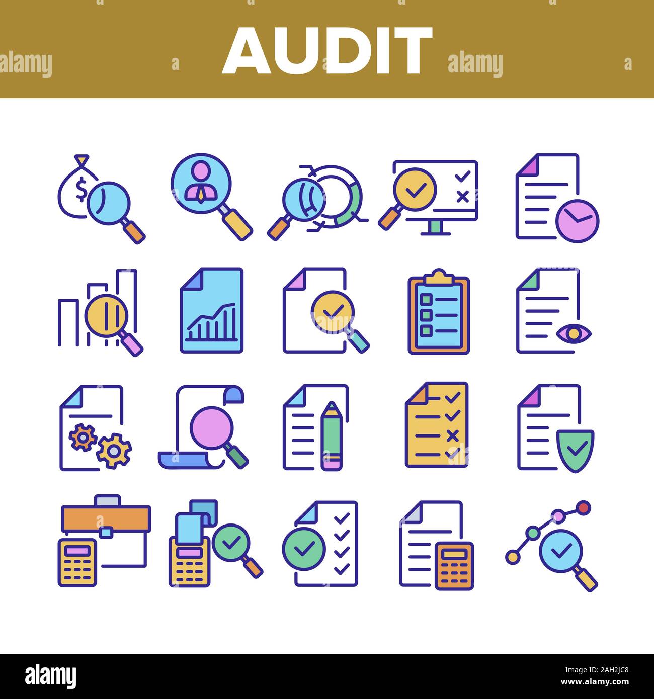 Audit Finance Report Collection Icons Set Vector Stock Vector Image ...