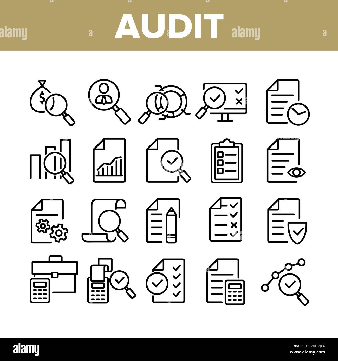 Audit Finance Report Collection Icons Set Vector Stock Vector Image ...