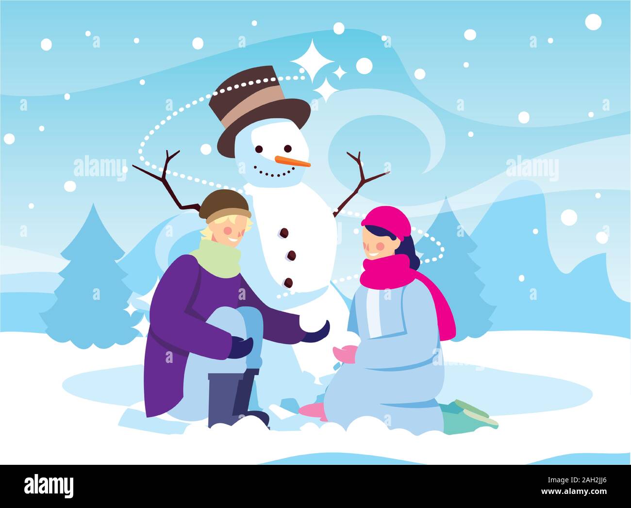 Cartoon illustration snowman couple in hi-res stock photography and ...
