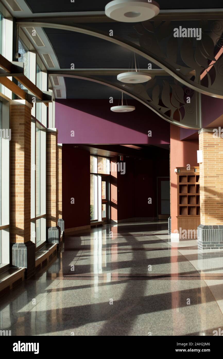 The front atrium of the Carmel Clay Public Library in Carmel, Indiana ...