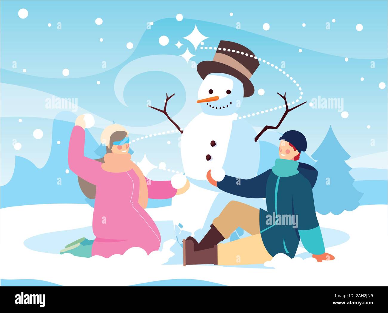 Cartoon illustration snowman couple in hi-res stock photography and ...