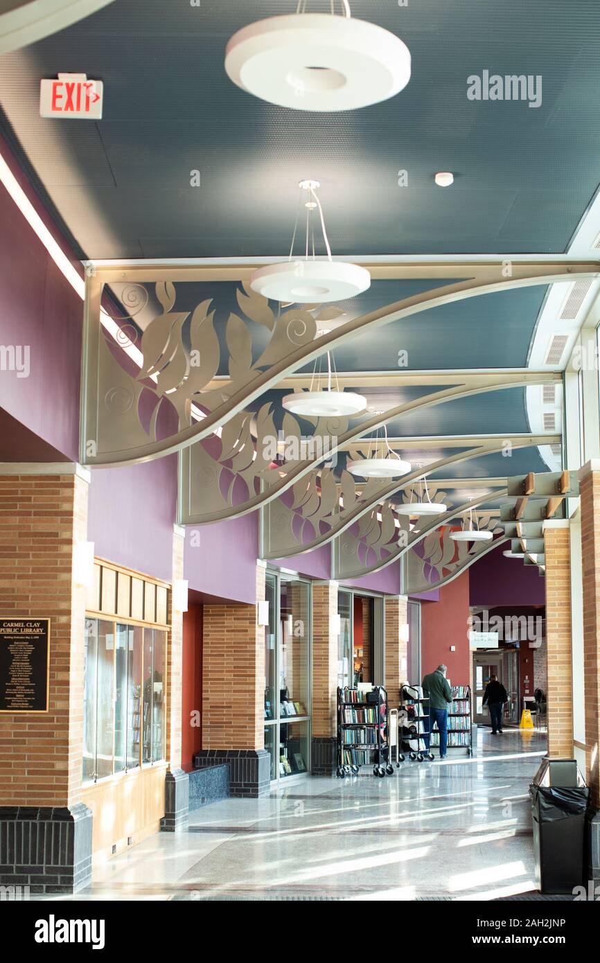 The front atrium of the Carmel Clay Public Library in Carmel, Indiana ...
