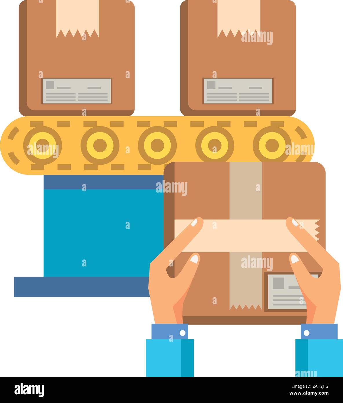 transport band with boxes packing postal service Stock Vector Image ...