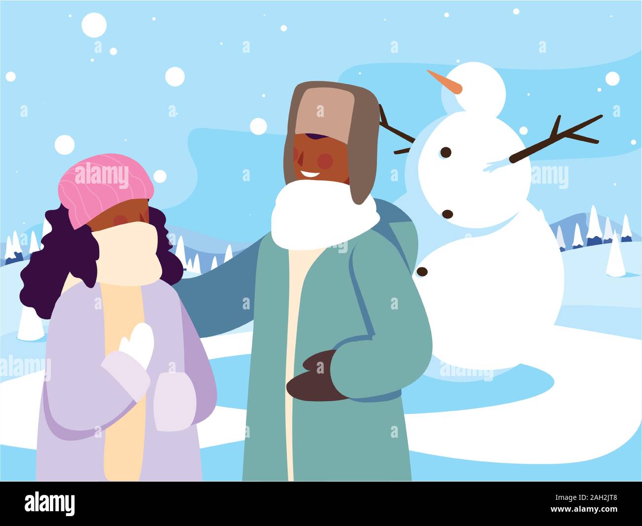 Cartoon illustration snowman couple in hi-res stock photography and ...