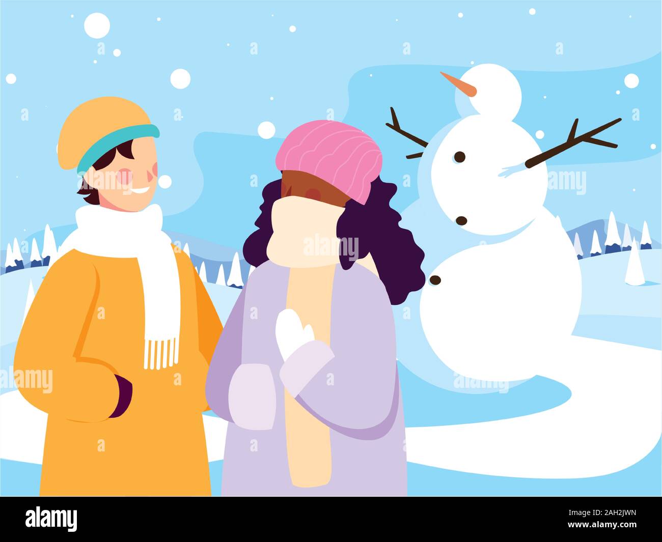 Cartoon Illustration Snowman Couple In High Resolution Stock ...