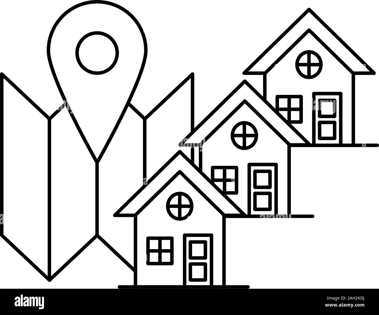 house front facade with paper map and pin location Stock Vector Image ...
