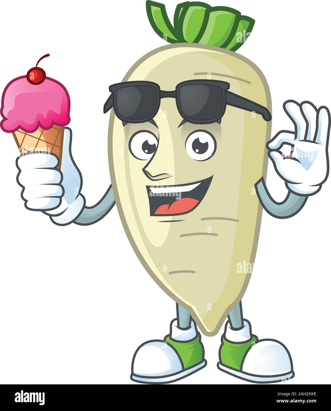 Cute white radish cartoon character with ice cream Stock Vector Image ...