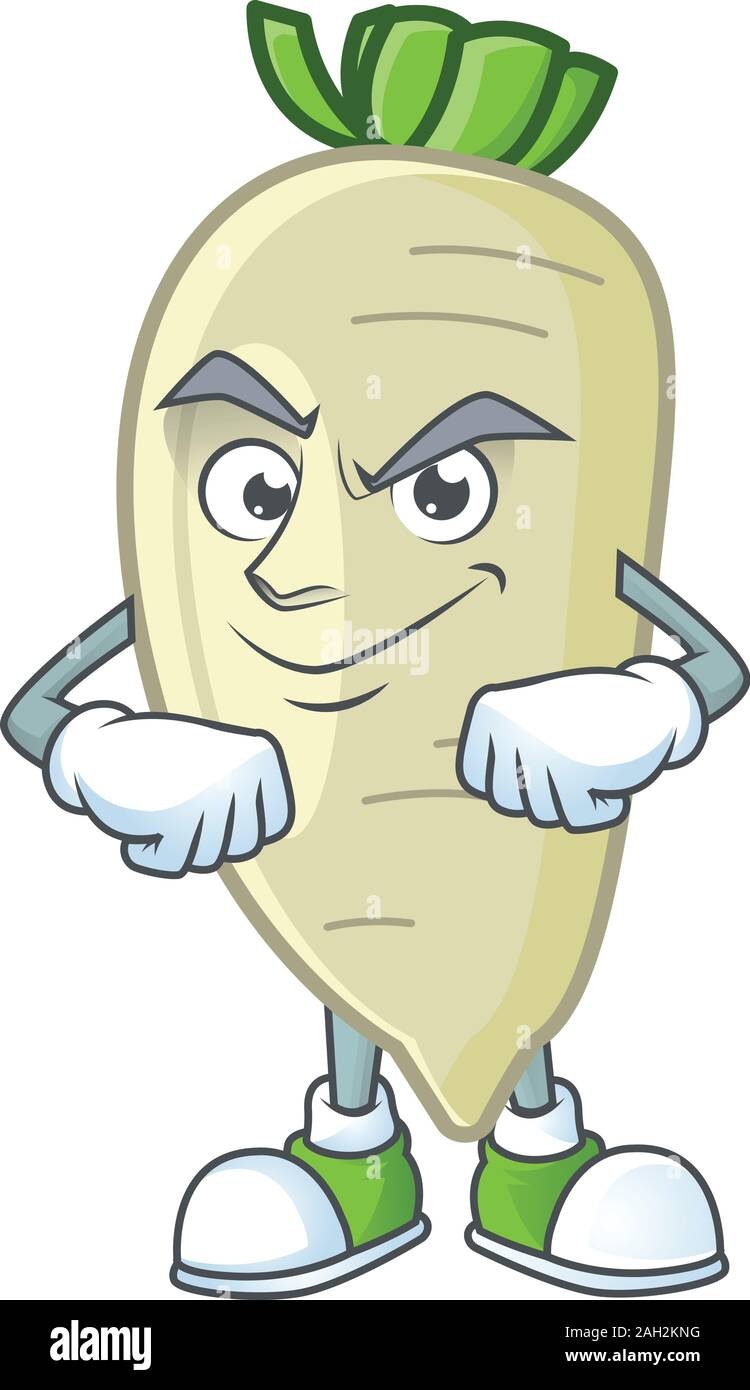White radish mascot cartoon character style with Smirking face Stock ...
