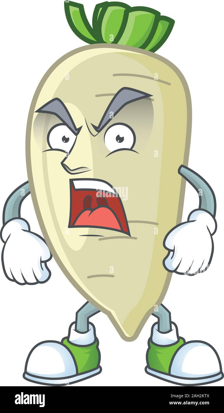 angry face of white radish cartoon character style Stock Vector Image ...