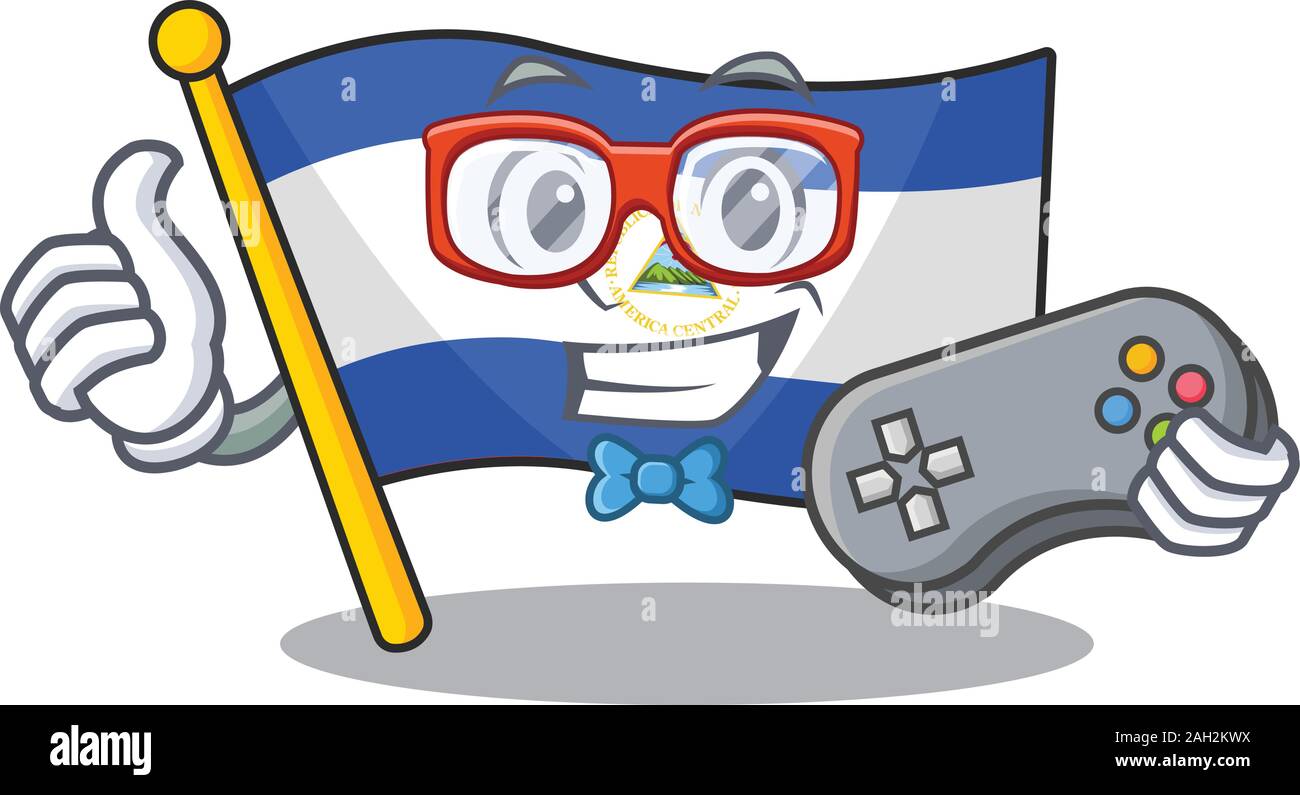 Funny geek gamer flag nicaragua Scroll cartoon character style Stock ...