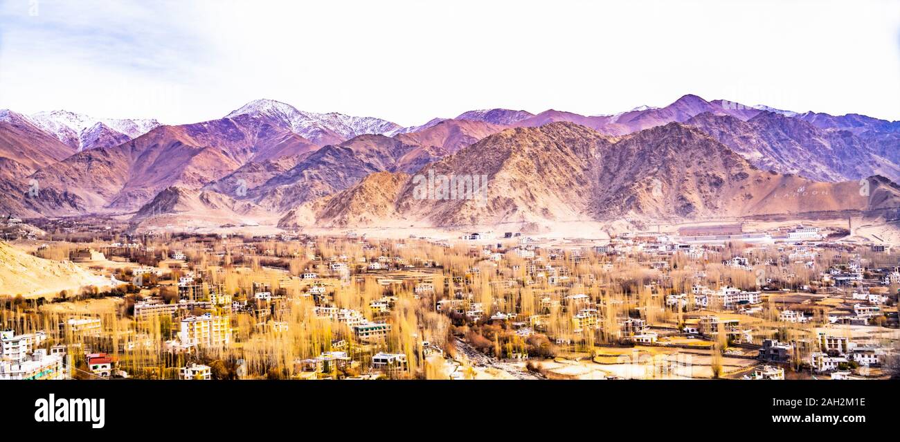 View landscape and cityscape of Leh Ladakh Village with Himalaya ...