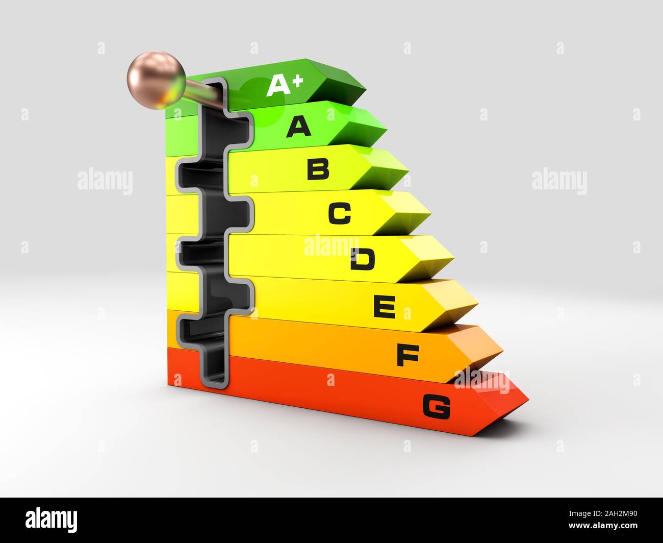 3d Rendering of Energy labels with power switch on gray background ...