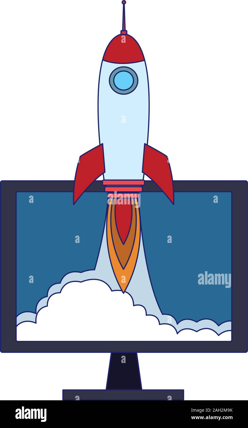 computer with rocket icon Stock Vector Image & Art - Alamy