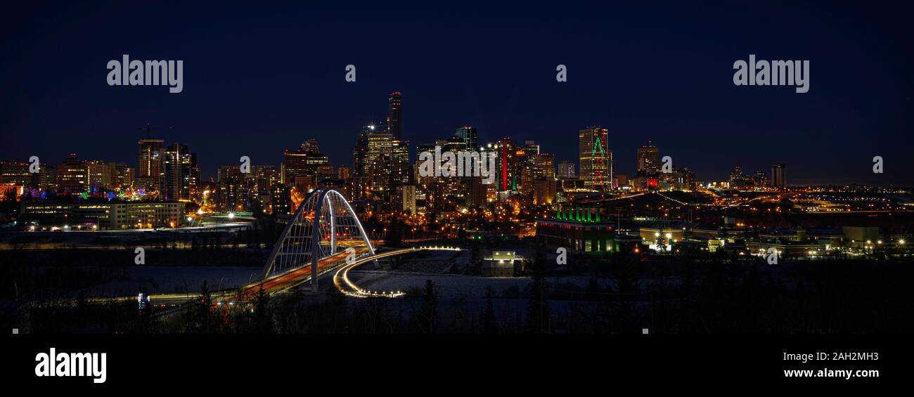 The night view of downtown in Edmonton, Alberta, Canada in December ...