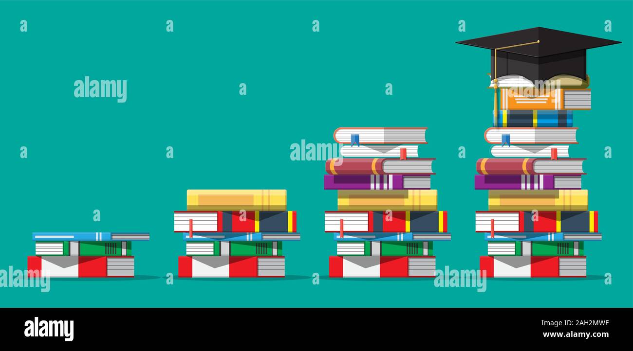 Graduation cap on stack of books Stock Vector Image & Art - Alamy