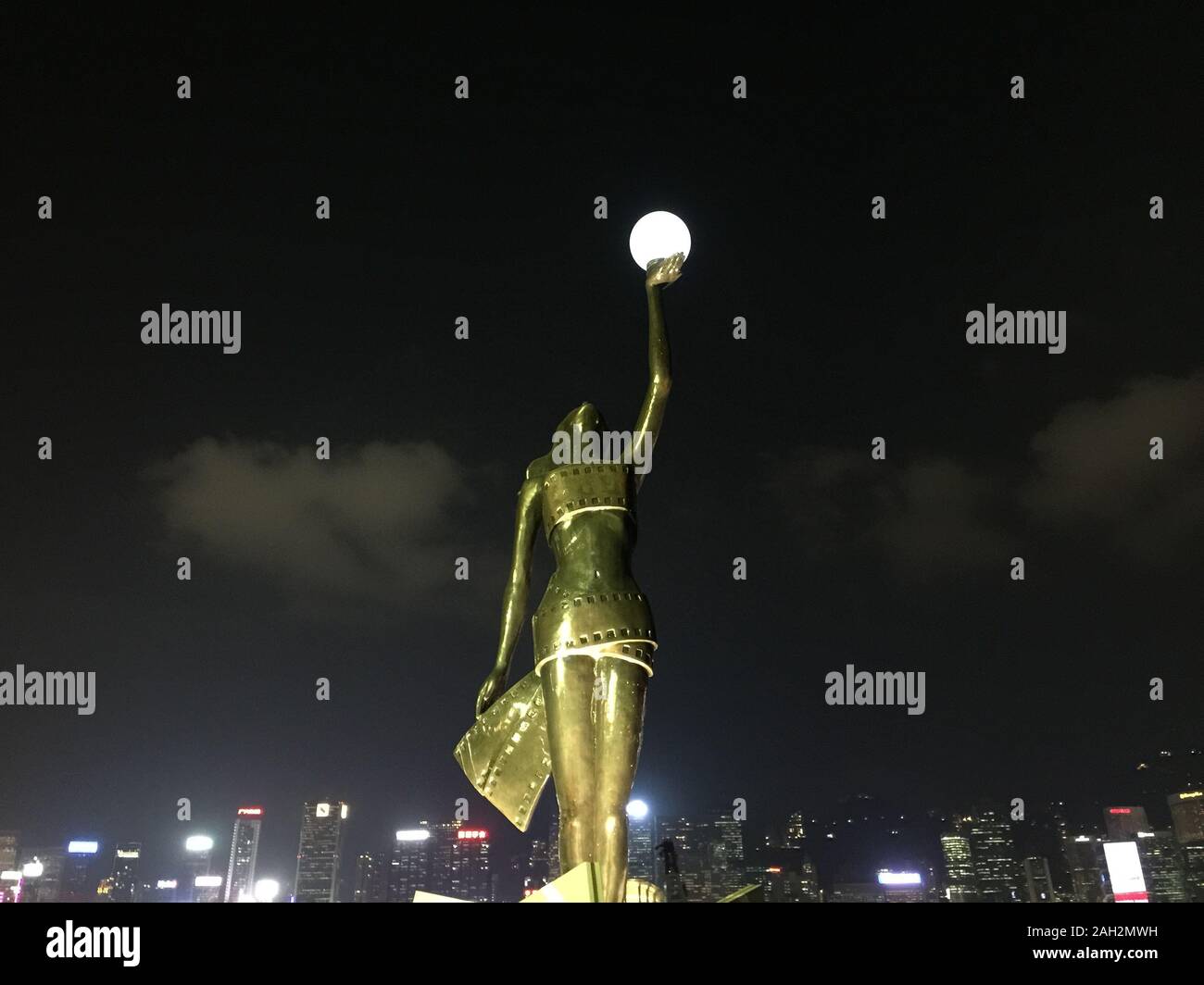 Low angle shot of the statue on Victoria Harbour in Hong Kong Stock ...