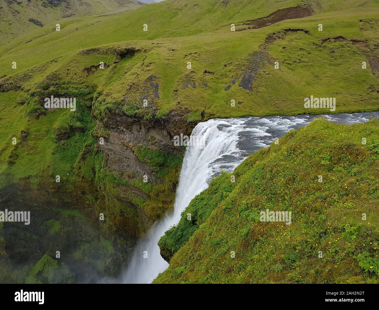 High angle shot of waterfall Skogafoss Stock Photo - Alamy