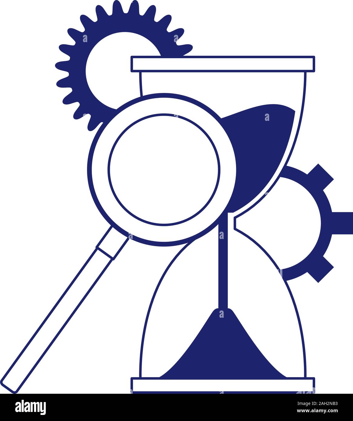 hourglass with magnifying glass and gear wheels, flat design Stock ...