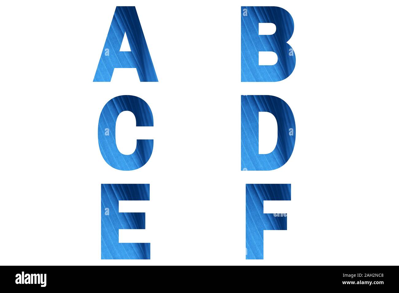 Blue font Alphabet a, b, c, d, e, f made of natural banana's leaf ...