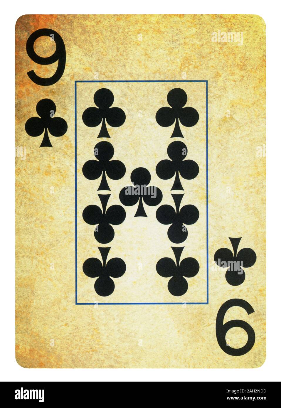 Nine of Clubs Vintage playing card - isolated on white (clipping path ...