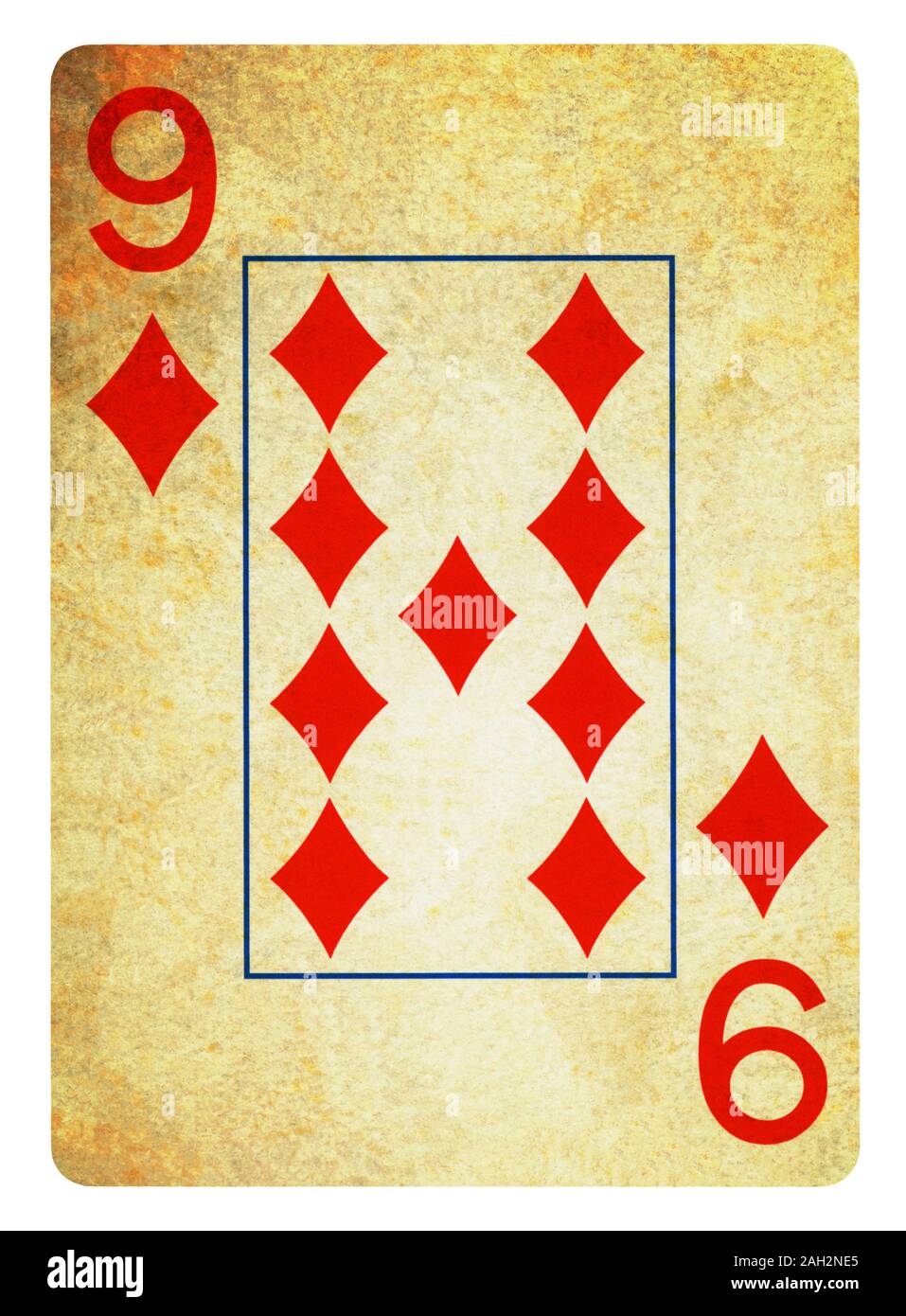 Nine of Diamonds Vintage playing card - isolated on white (clipping ...
