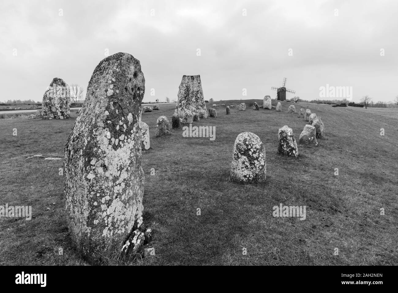 Ancient ship formation with standing stones at Gettlinge on the island ...