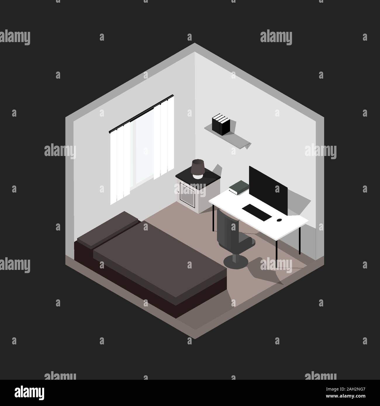 home room isometric vector illustration, isometric side view interior ...