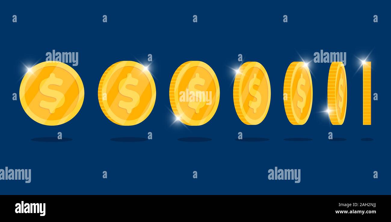 Gold 3d coin turn around different position set for game or apps ...