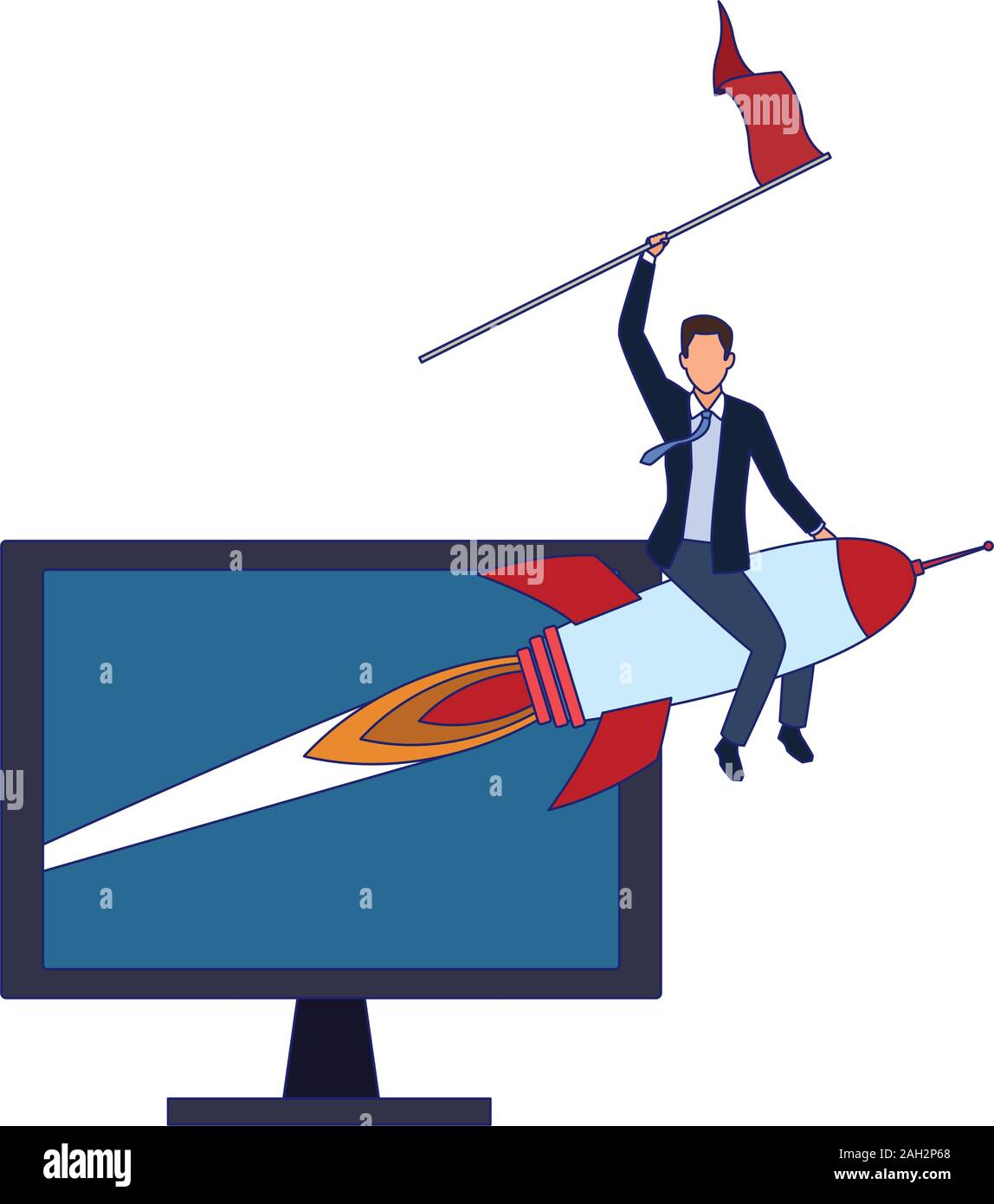 computer and businessman on rocket Stock Vector Image & Art - Alamy