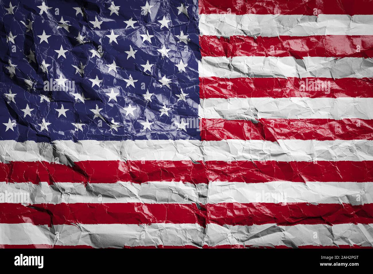 National flag of USA on crumpled paper. Flag printed on a sheet. Flag ...