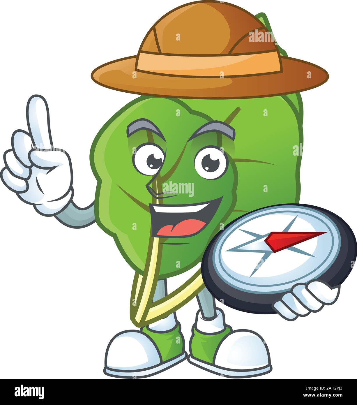 Cool Explorer collard greens cartoon character with a compass Stock ...