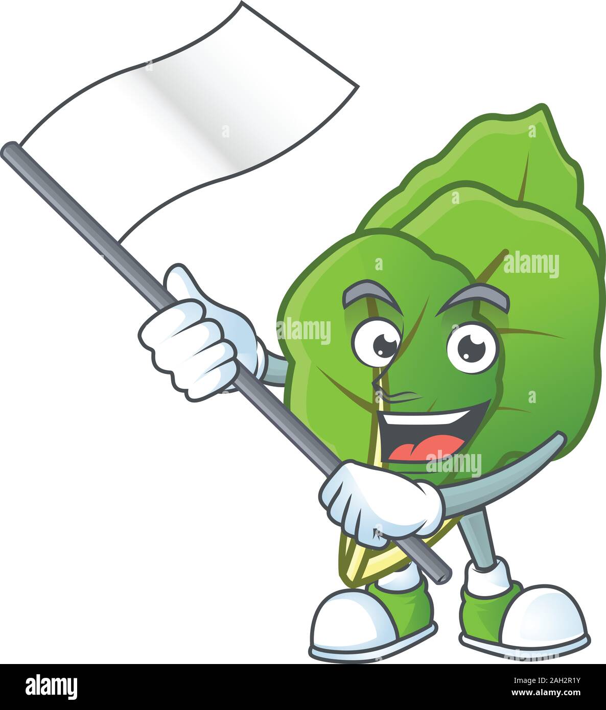 cute collard greens cartoon character design holding a flag Stock ...