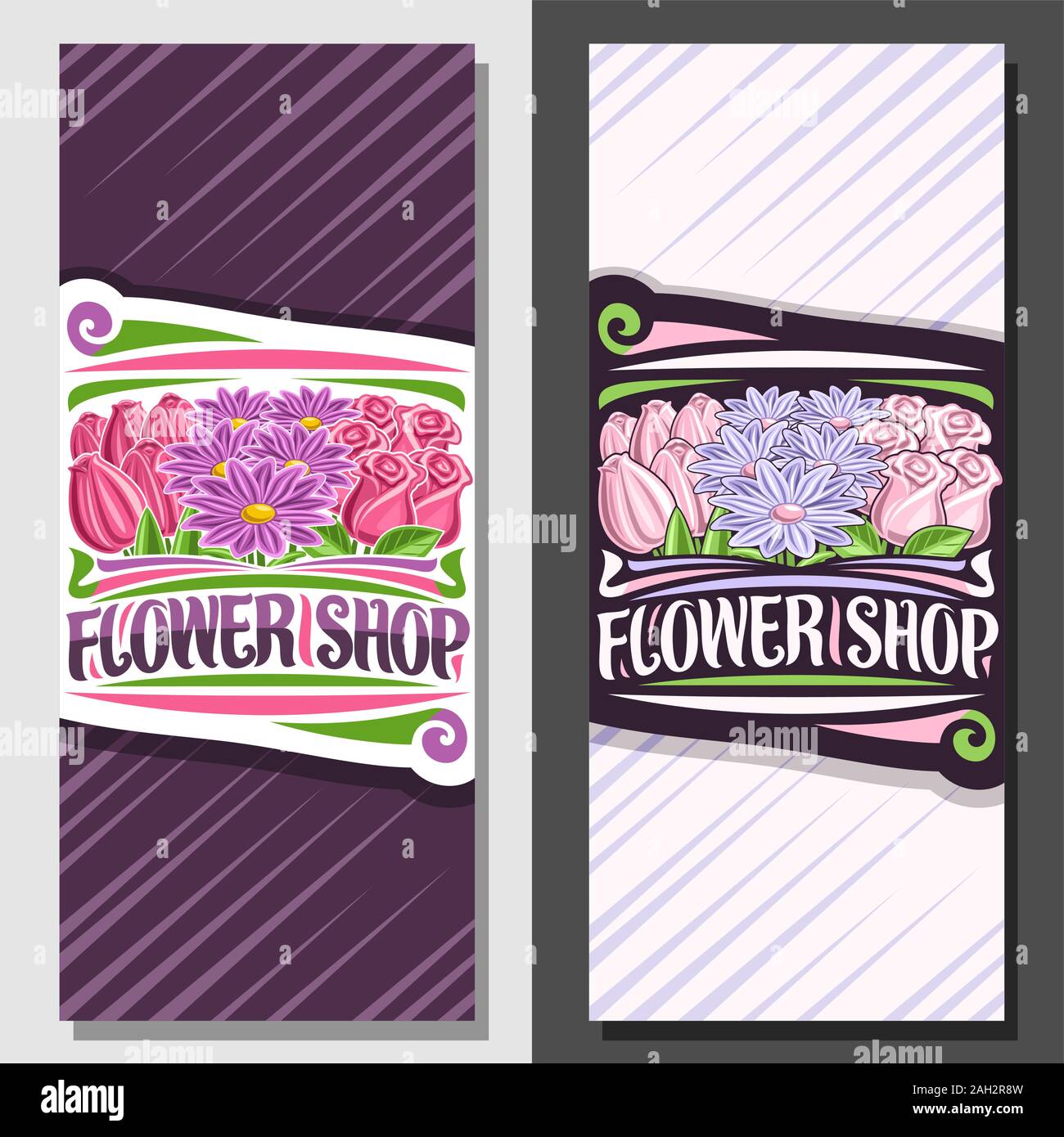 Vector layouts for Flower Shop, leaflet with illustration of pale ...